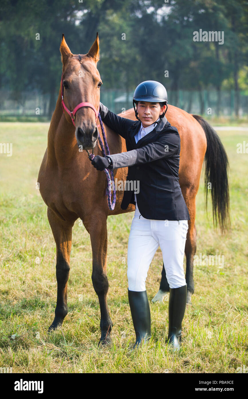 Chinese male rider with his horse Stock Photo - Alamy