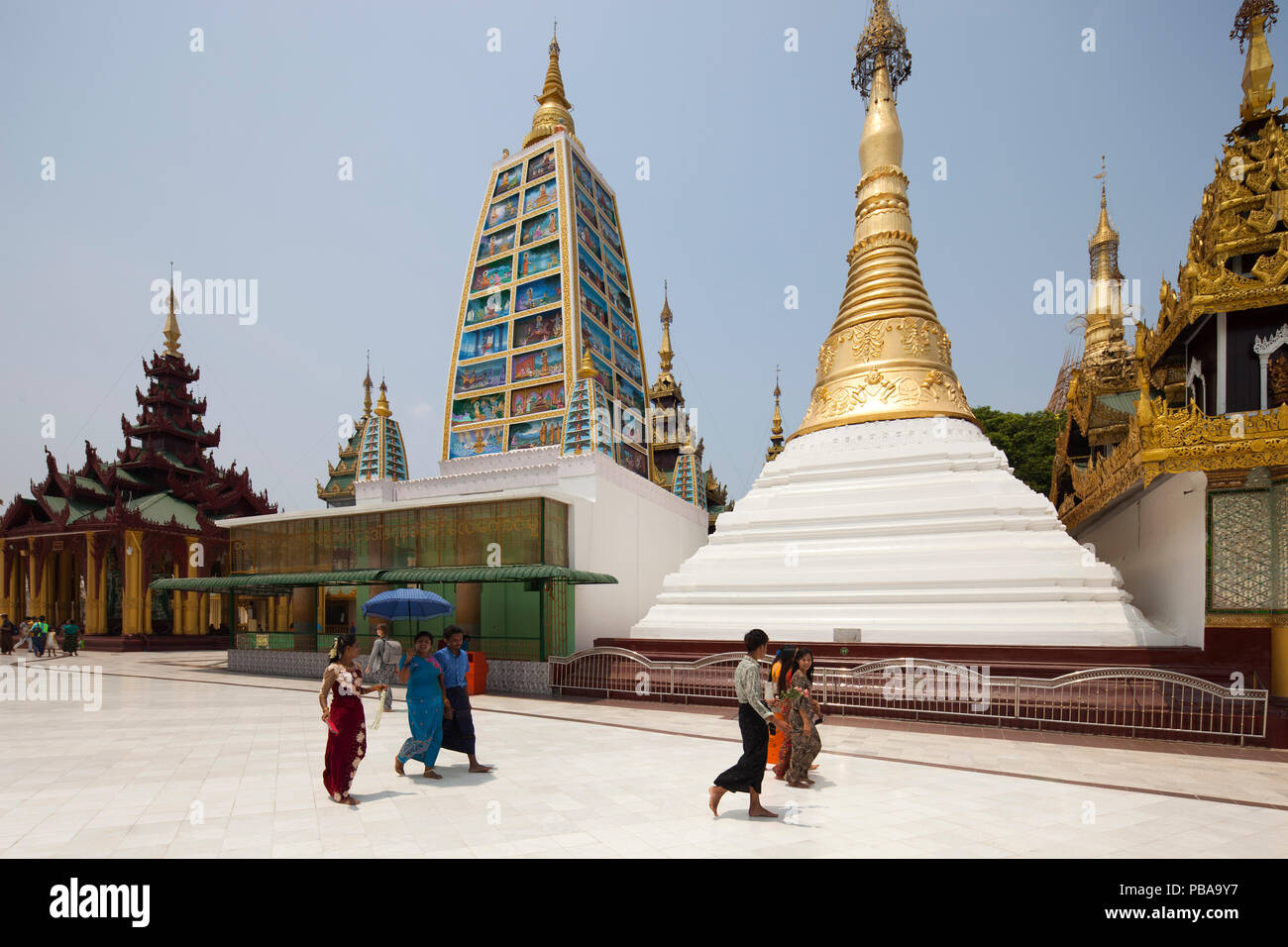 Temples inside the Shwedagon pagoda, Yangon, Myanmar, Asia Stock Photo ...
