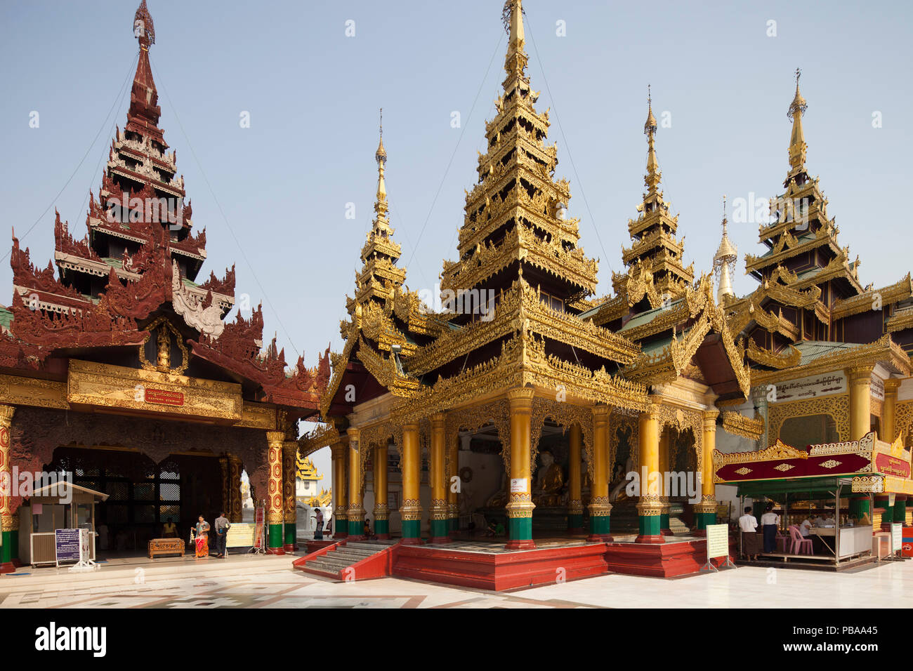 Temples inside the Shwedagon pagoda in the easter stairway area, Yangon ...