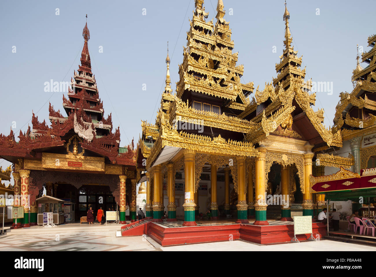 Temples inside the Shwedagon pagoda in the easter stairway area, Yangon ...