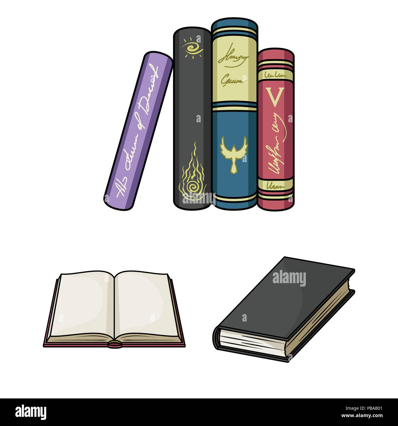 Book bound cartoon icons in set collection for design. Printed products ...