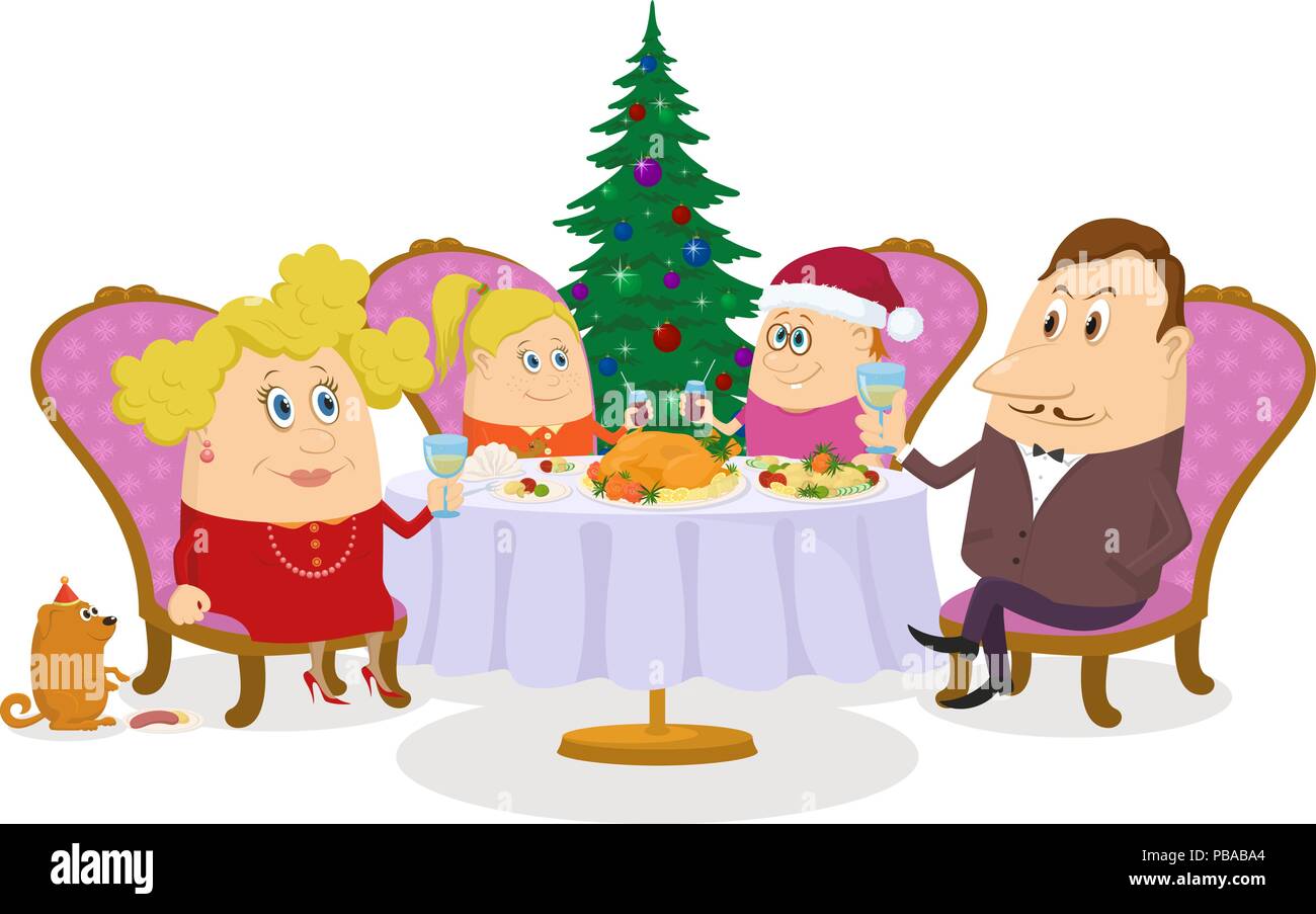 Family at christmas table Stock Vector Images - Alamy