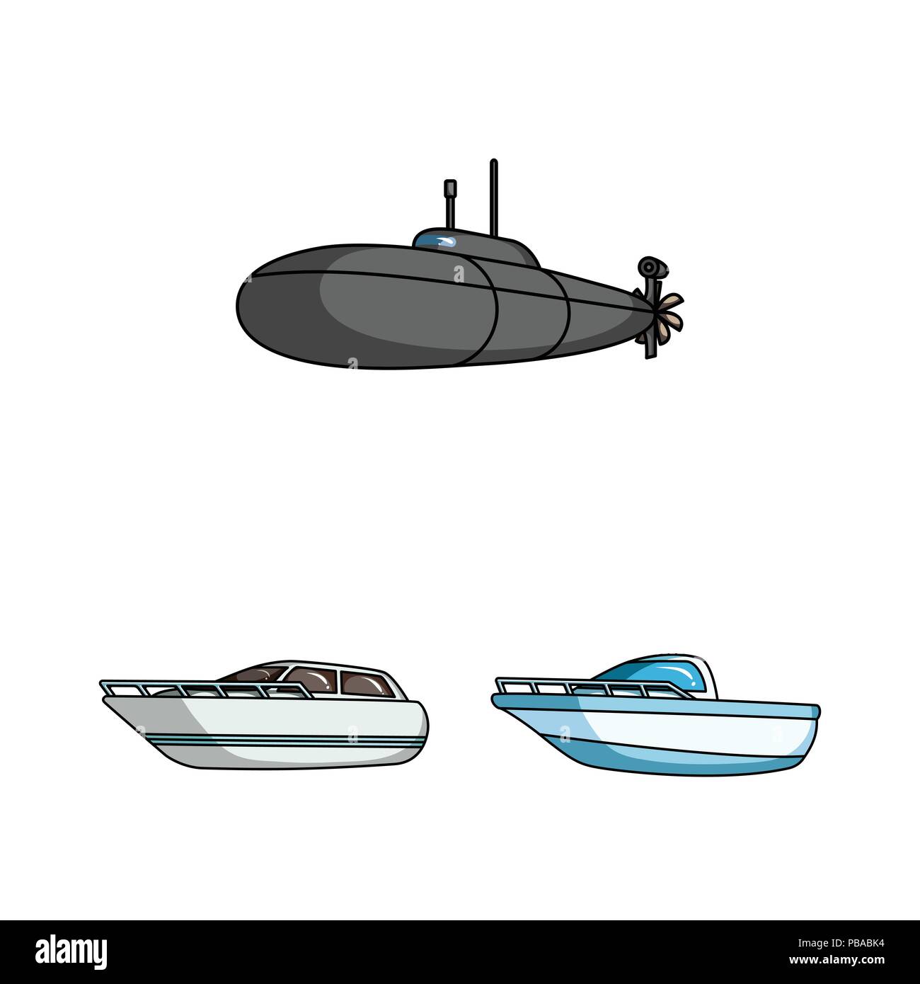 Water and sea transport cartoon icons in set collection for design. A ...