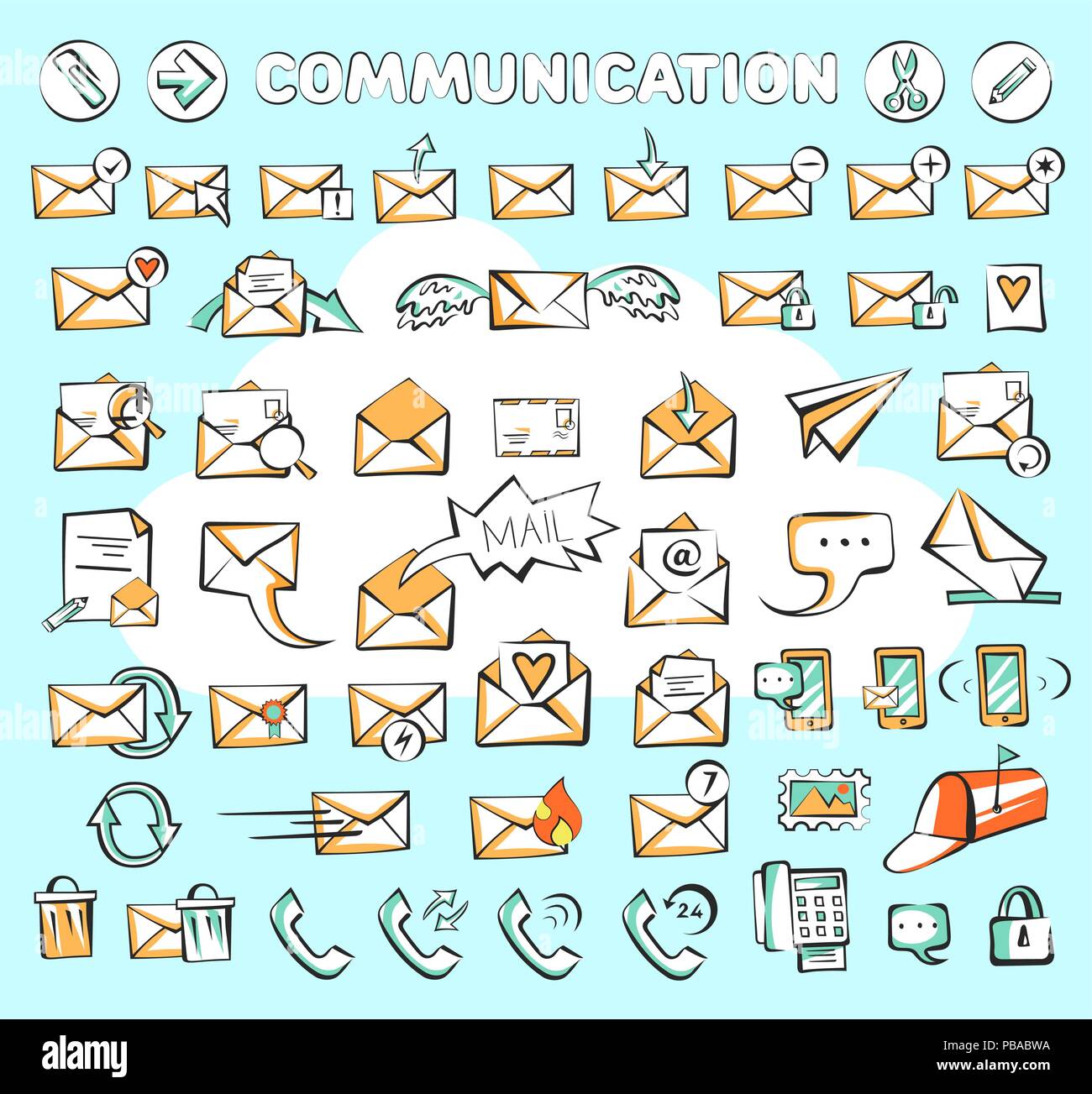 Set of communication web icons. Vector mail and phone signs could be ...