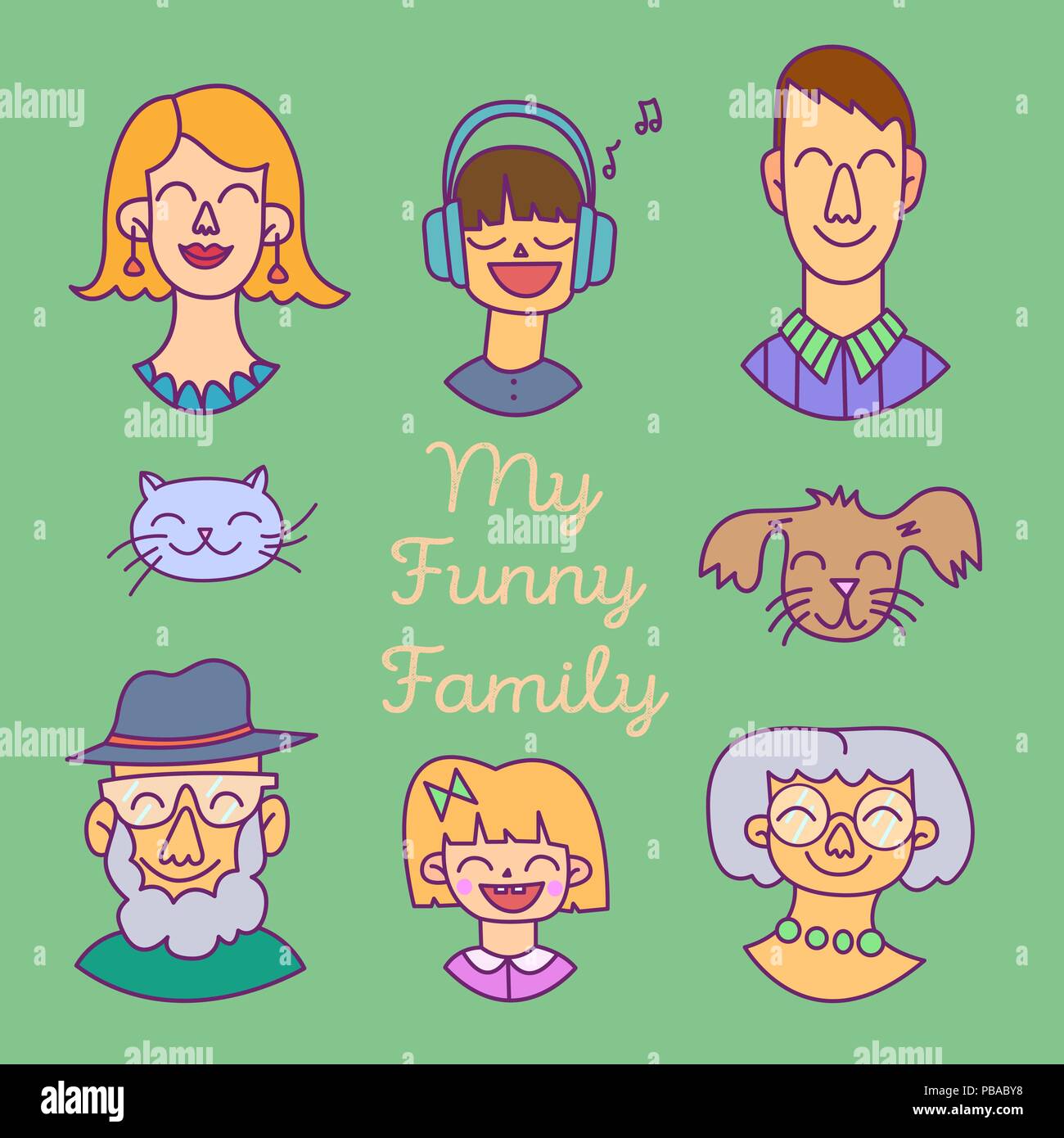 Flat design icons collection of family members avatars: mom, dad, son ...