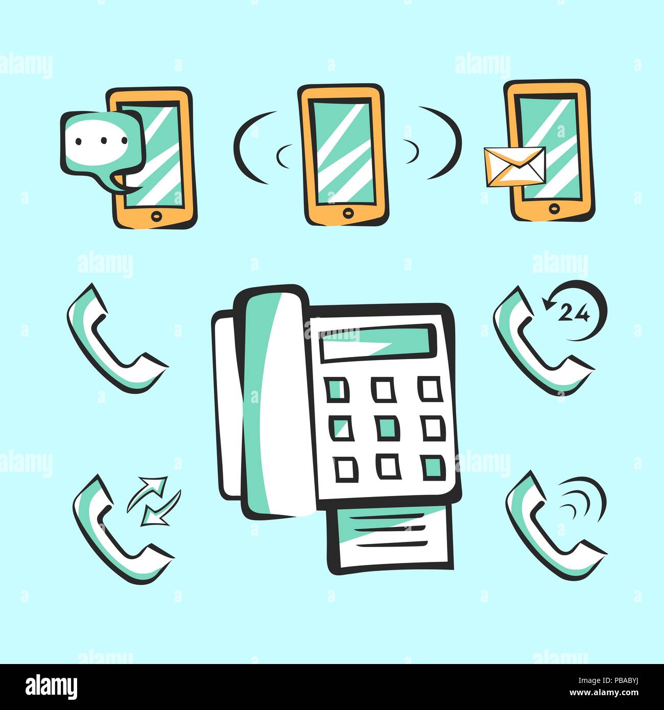Mobile and stationary phone icons for app and web. Vector pop art signs ...