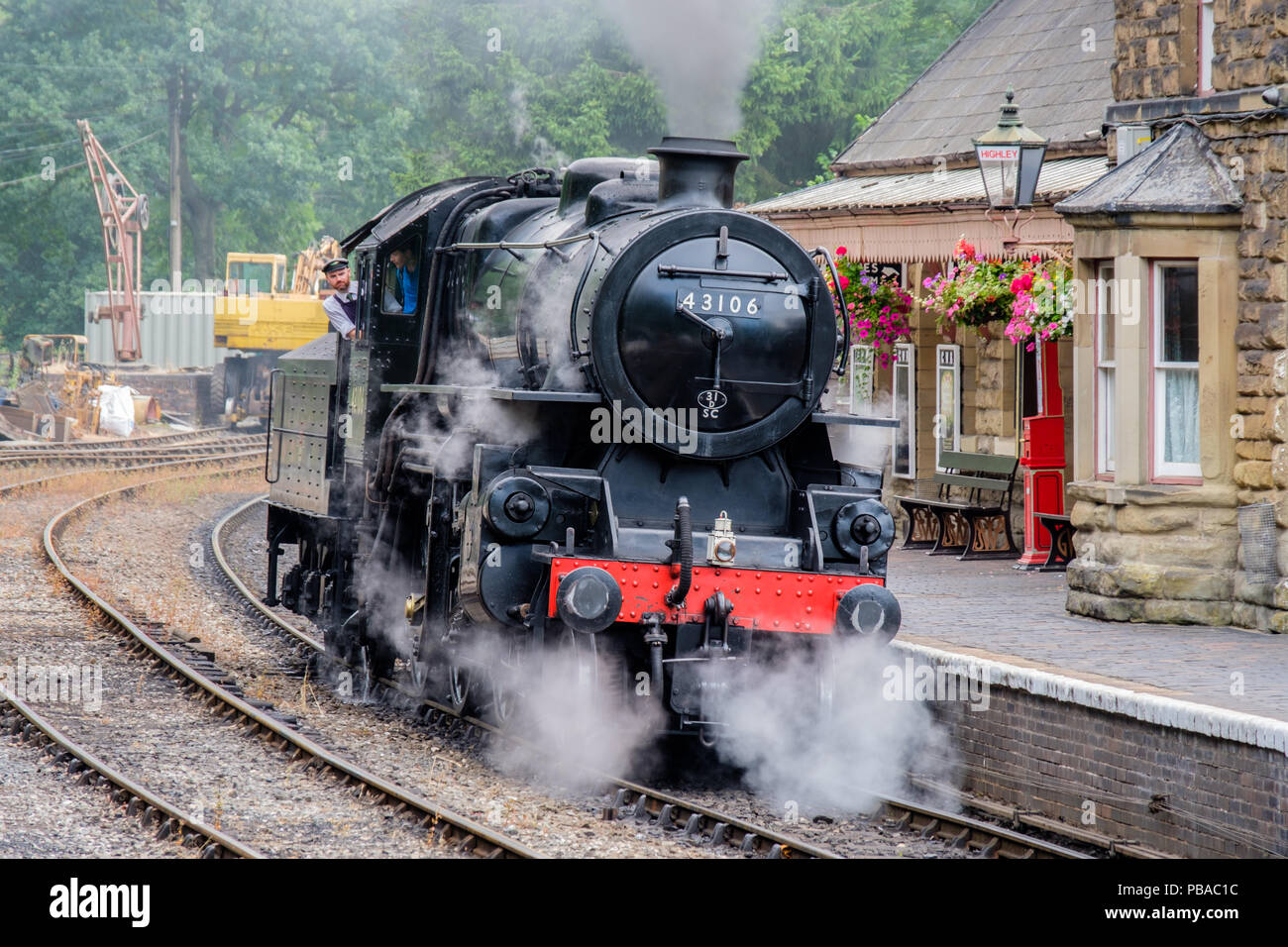 Steam Engine 43106 pulls into Highley Station on the Severn valley ...