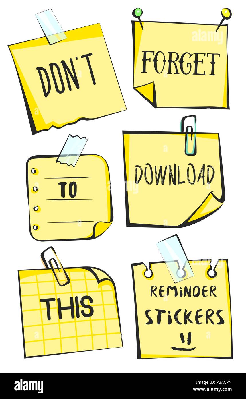 Yellow stick notes set on white background. Paper reminder vector ...