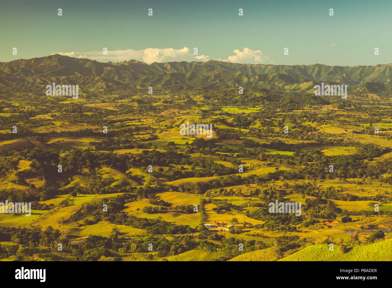Vintage toned mountain landscape of Dominican Republic, Montana Redonda ...