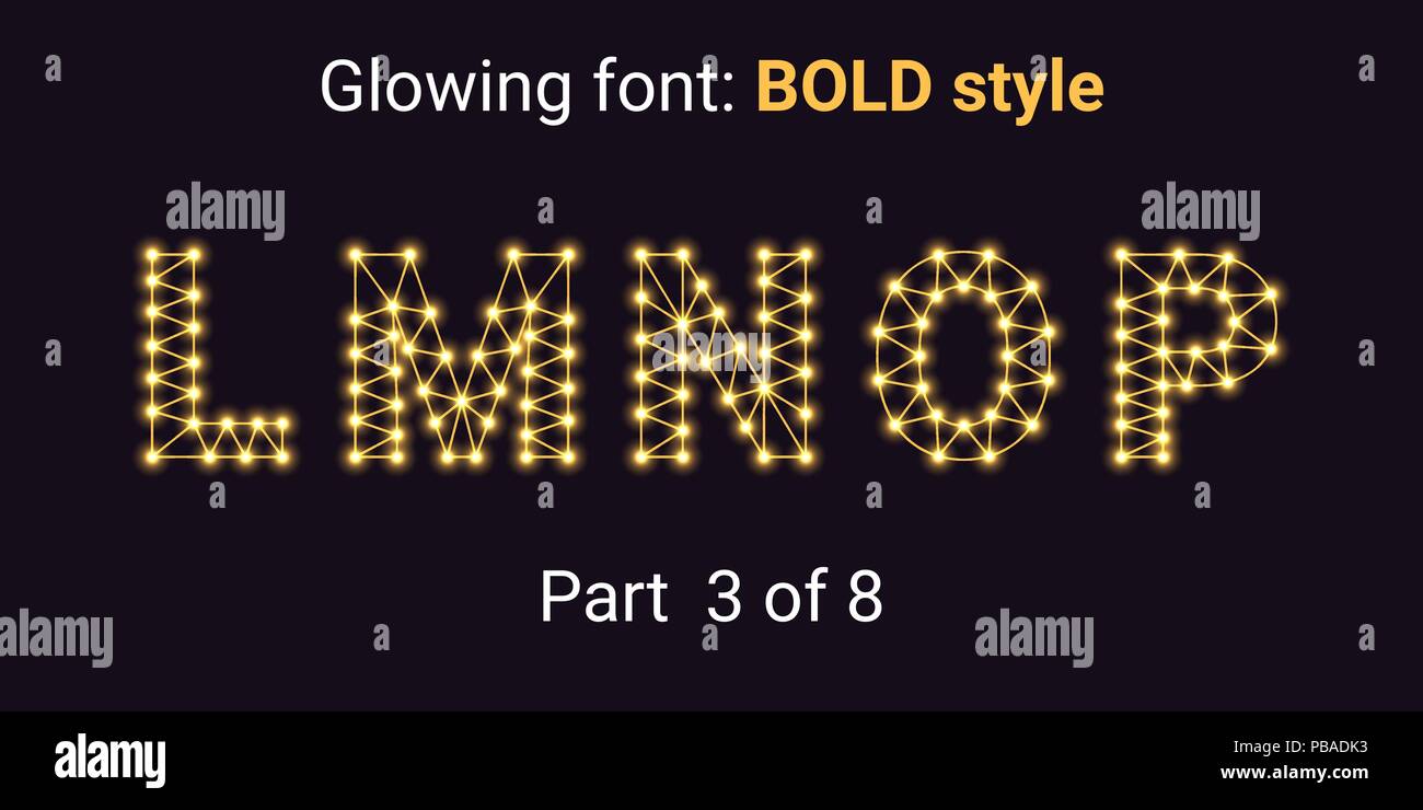 Golden Glowing font in the Outline style. Vector Alphabet with ...