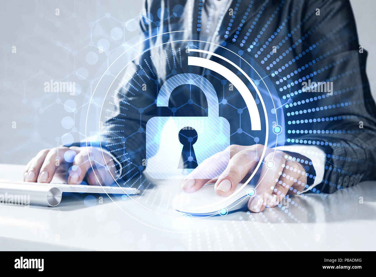 Internet security concept with woman typing password on keyboard Stock ...