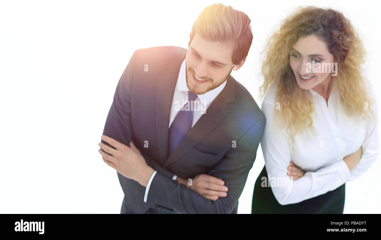 two smiling employee isolated on white Stock Photo - Alamy
