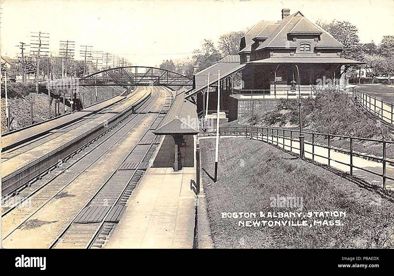 . English: Early postcard of Newtonville station . circa 1907-1915 1098 ...