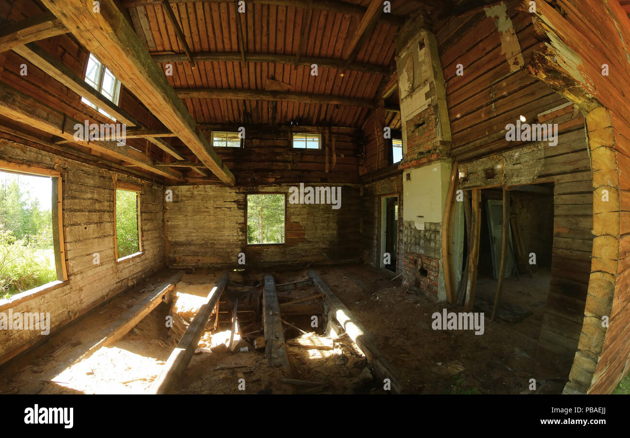 View in a nearly collapsing wooden house Stock Photo - Alamy