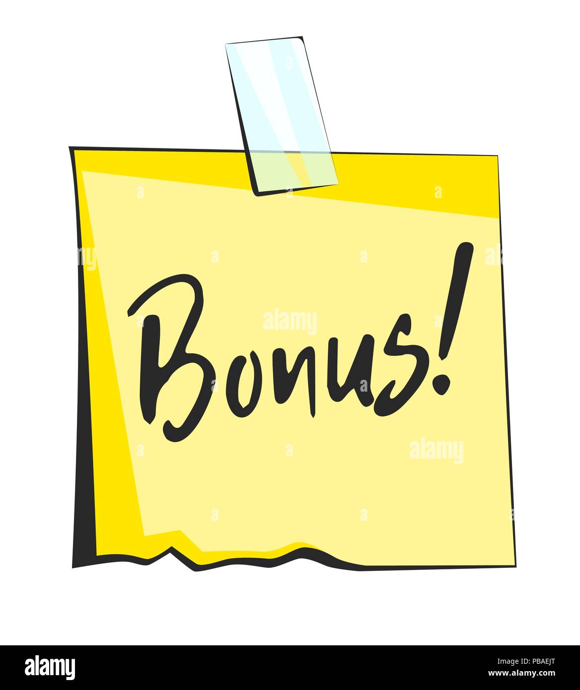 Yellow sticky note with scotch tape. Bonus lettering. Paper reminder ...
