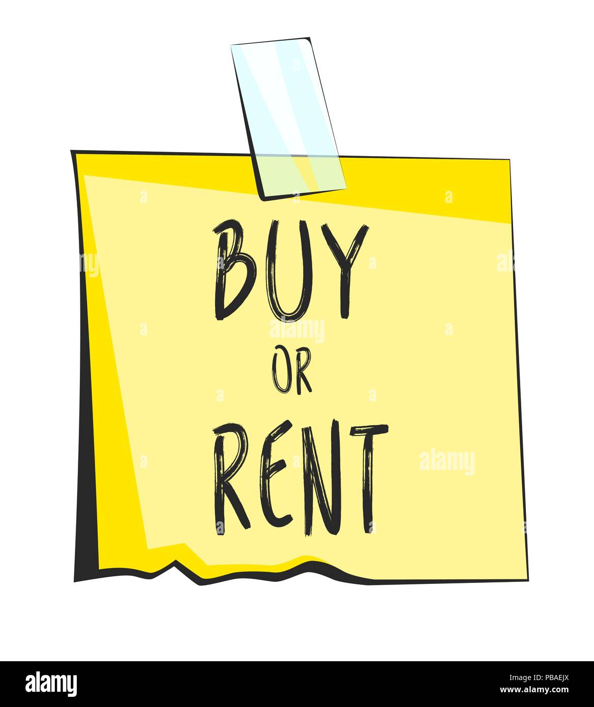 Yellow sticky note with scotch tape. Buy or rent lettering. Paper ...