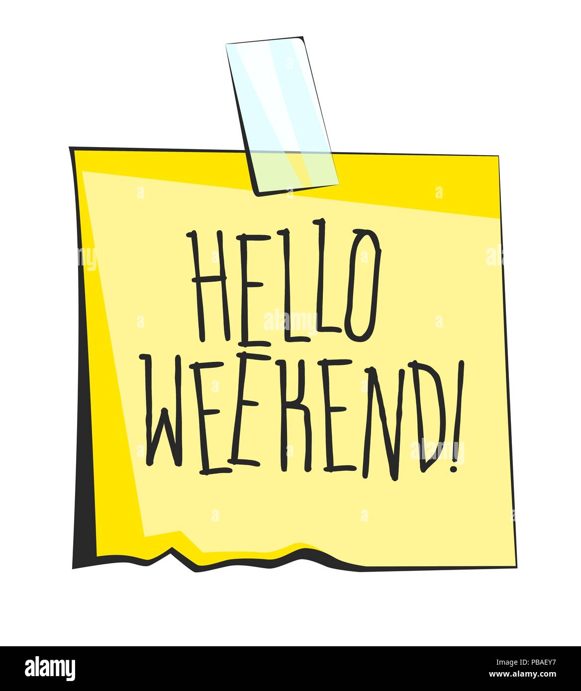 Hello weekend paper sticky note. Retro reminder sticker Stock Vector ...