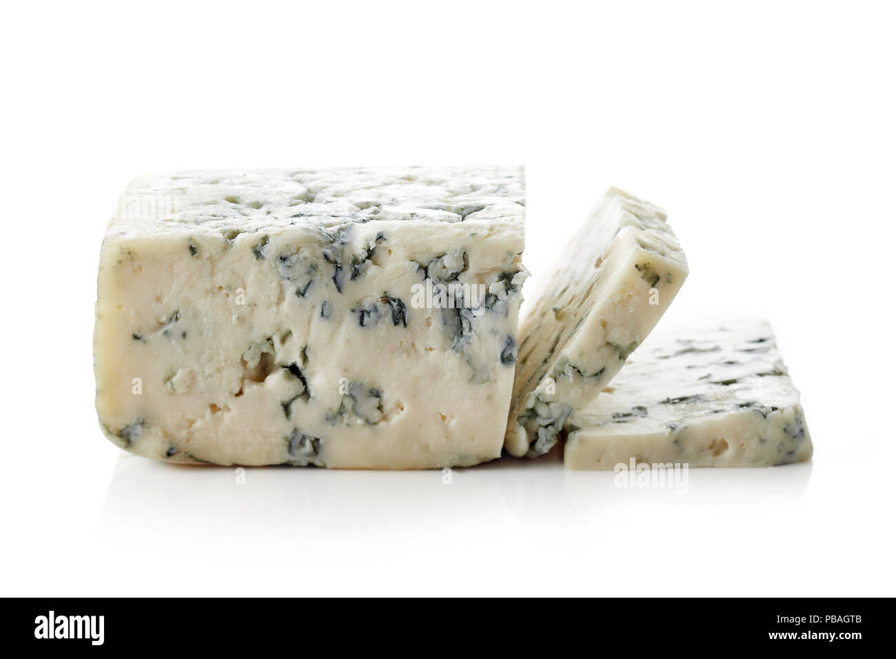 Sliced blue cheese isolated on white background Stock Photo - Alamy