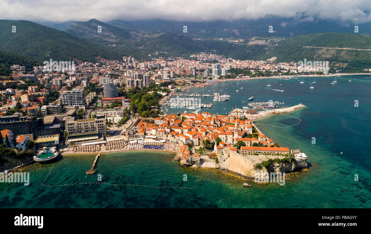 Aerial beautiful panoramic view at old town in Budva Stock Photo - Alamy