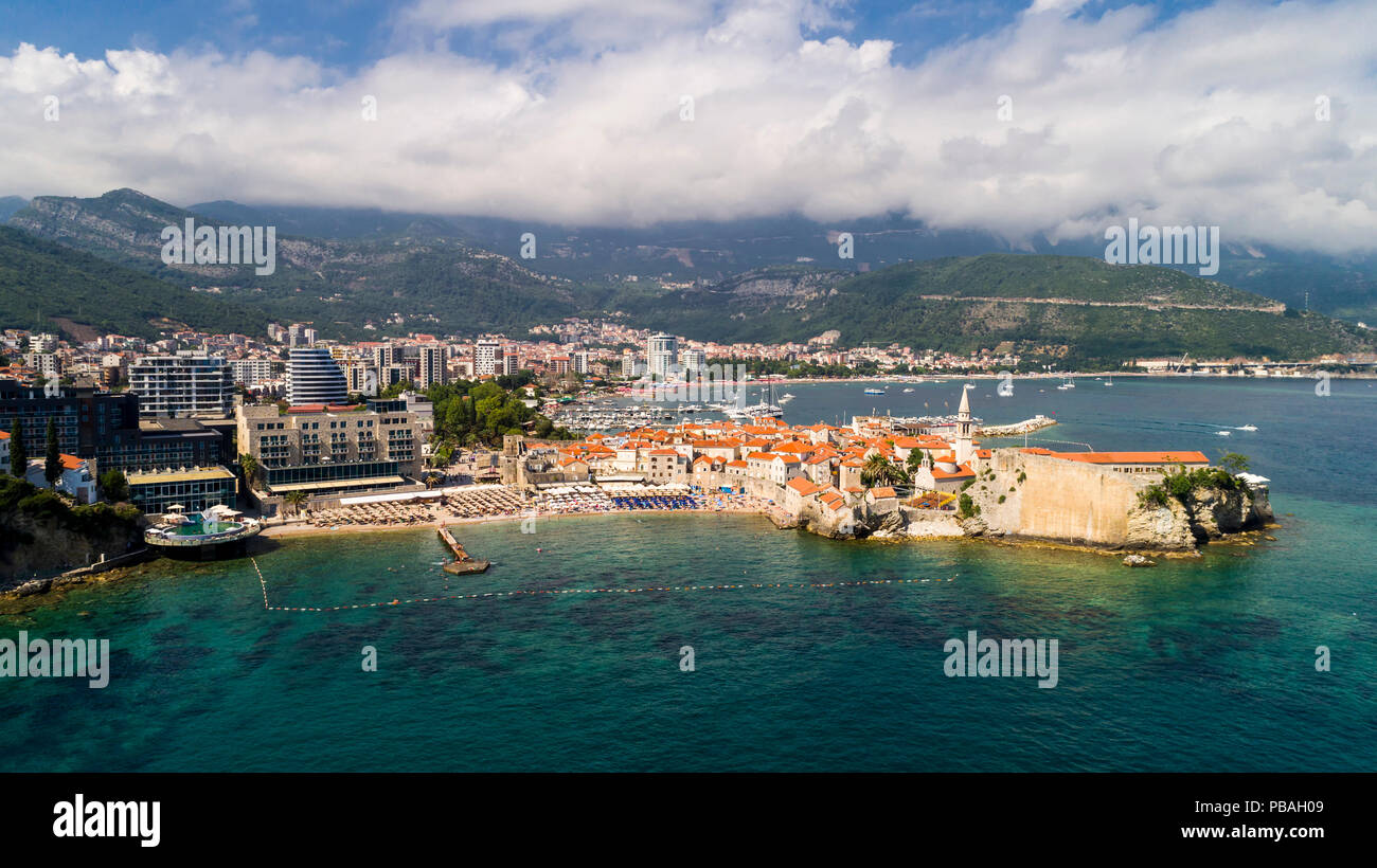 Aerial beautiful panoramic view at old town in Budva Stock Photo - Alamy