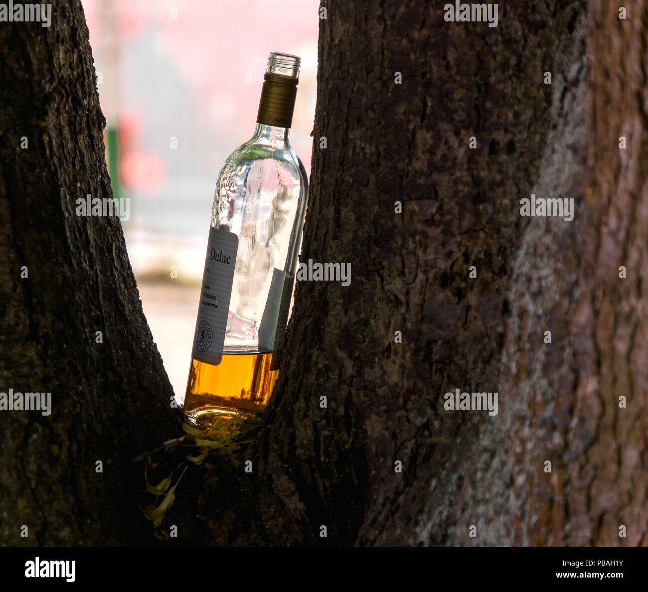 Hannover, Germany, July 7., 2018:Bottle almost emptied with a brown ...
