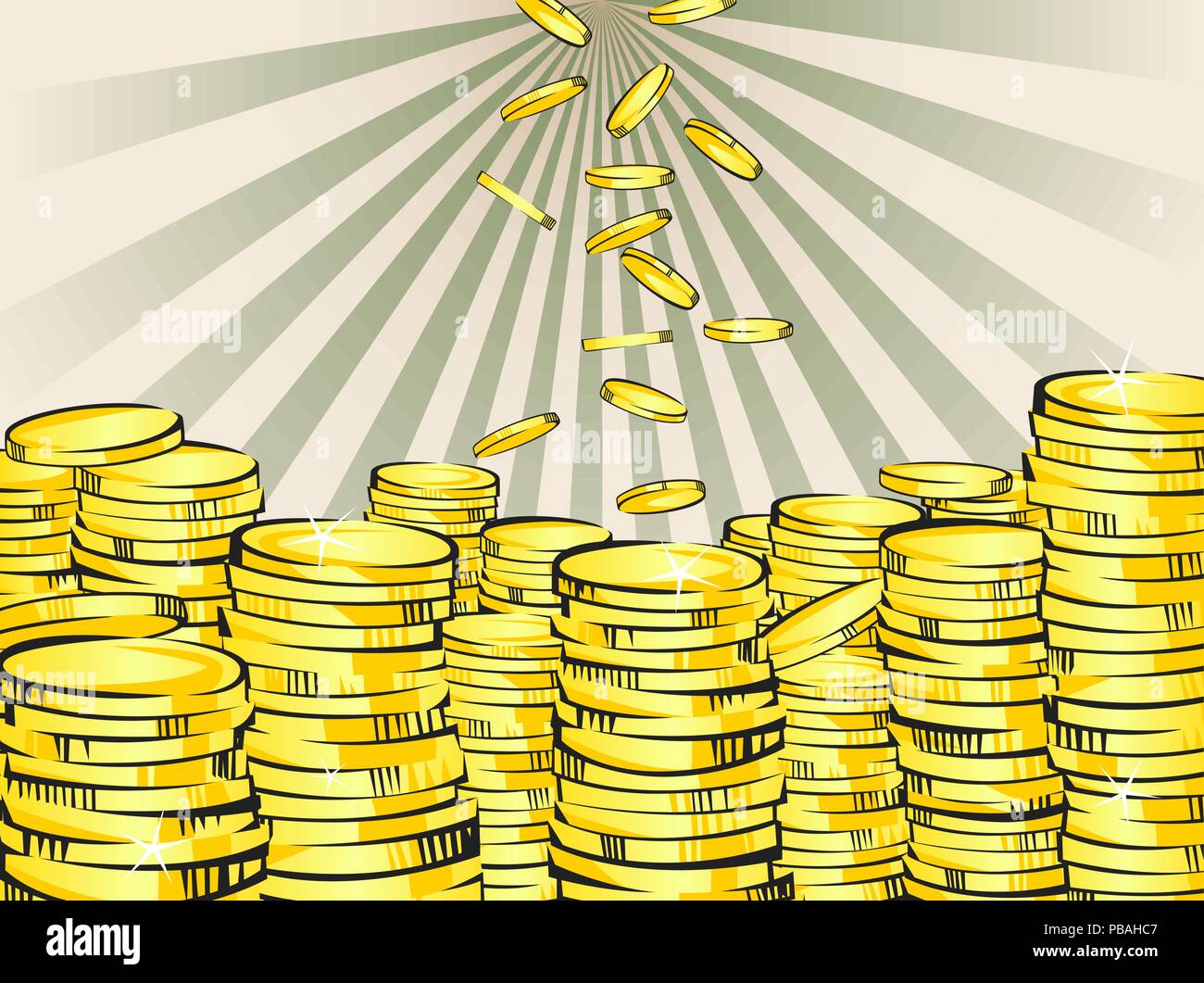 Golden money stacks. Gold coins. Retro vector illustration of the ...