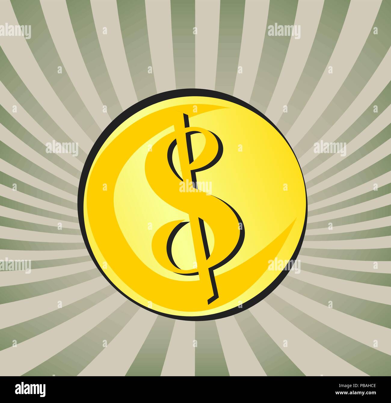 Gold coin with dollar sign. Modern vintage, pop art style. Vector ...