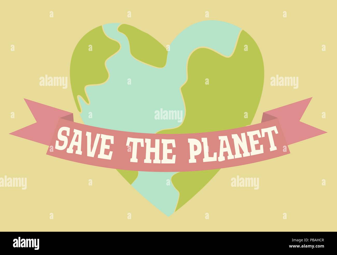 Save the planet poster for Earth day. Heart shape with ribbon. Pastel ...