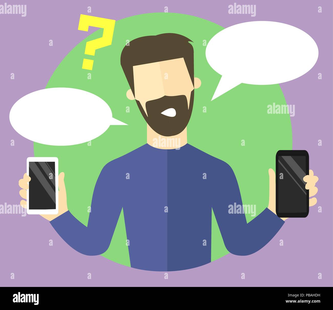 "What to choose" concept illustration. Unsure character doubts ...