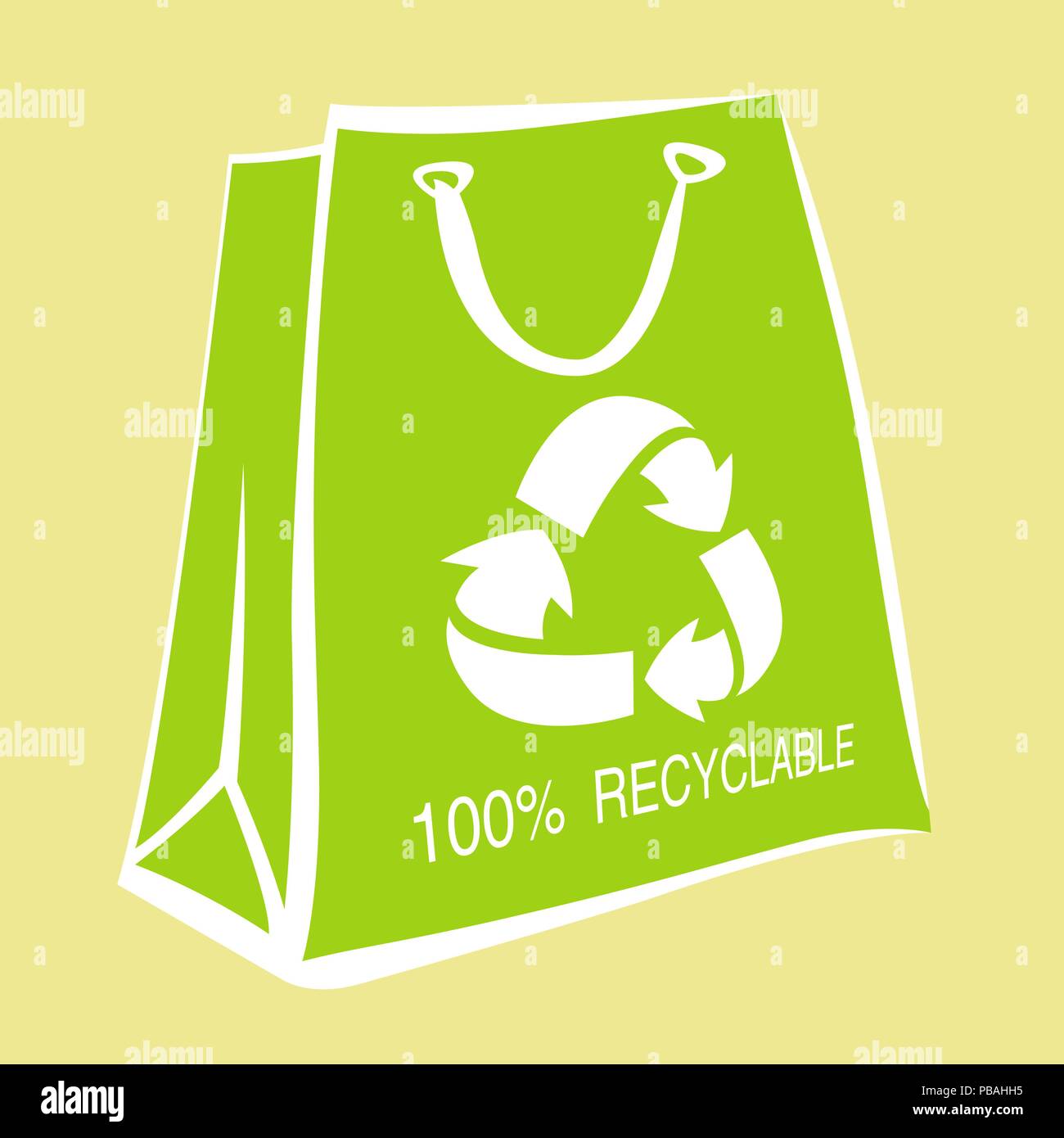 Green paper bag with white contour. Recycle sign. Eco friendly shopping ...