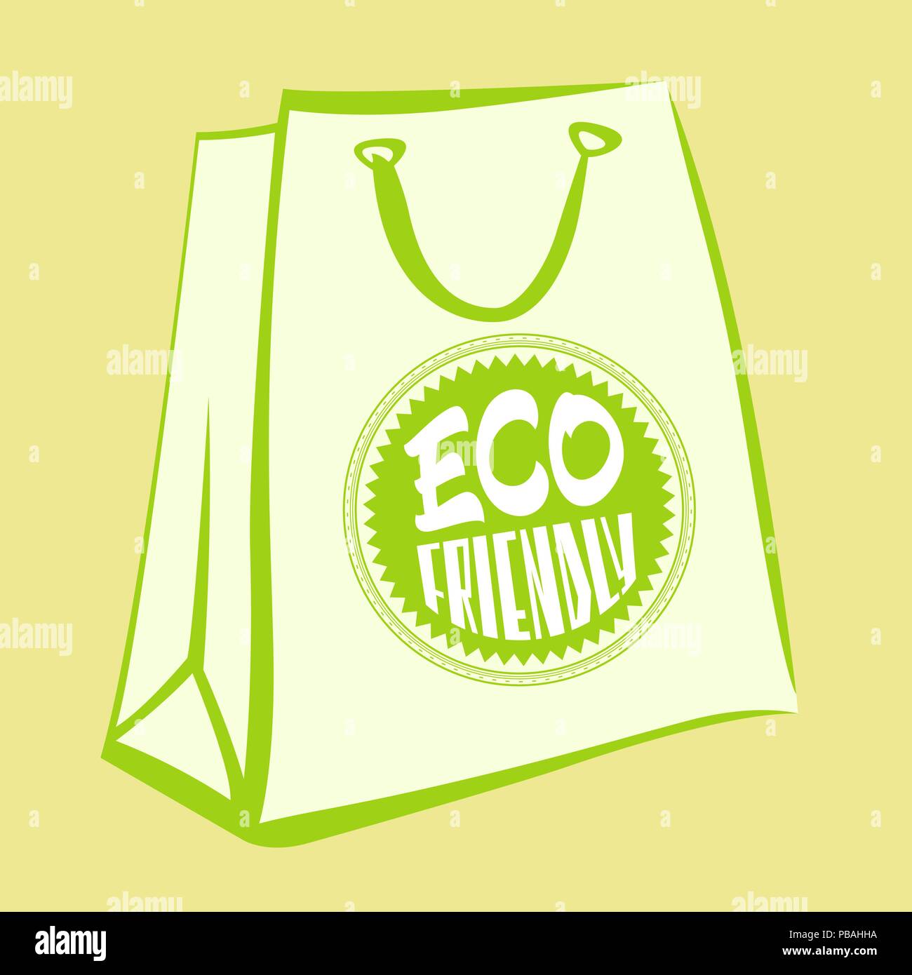 White paper bag with eco friendly sign. Vector shopping icon. Light ...