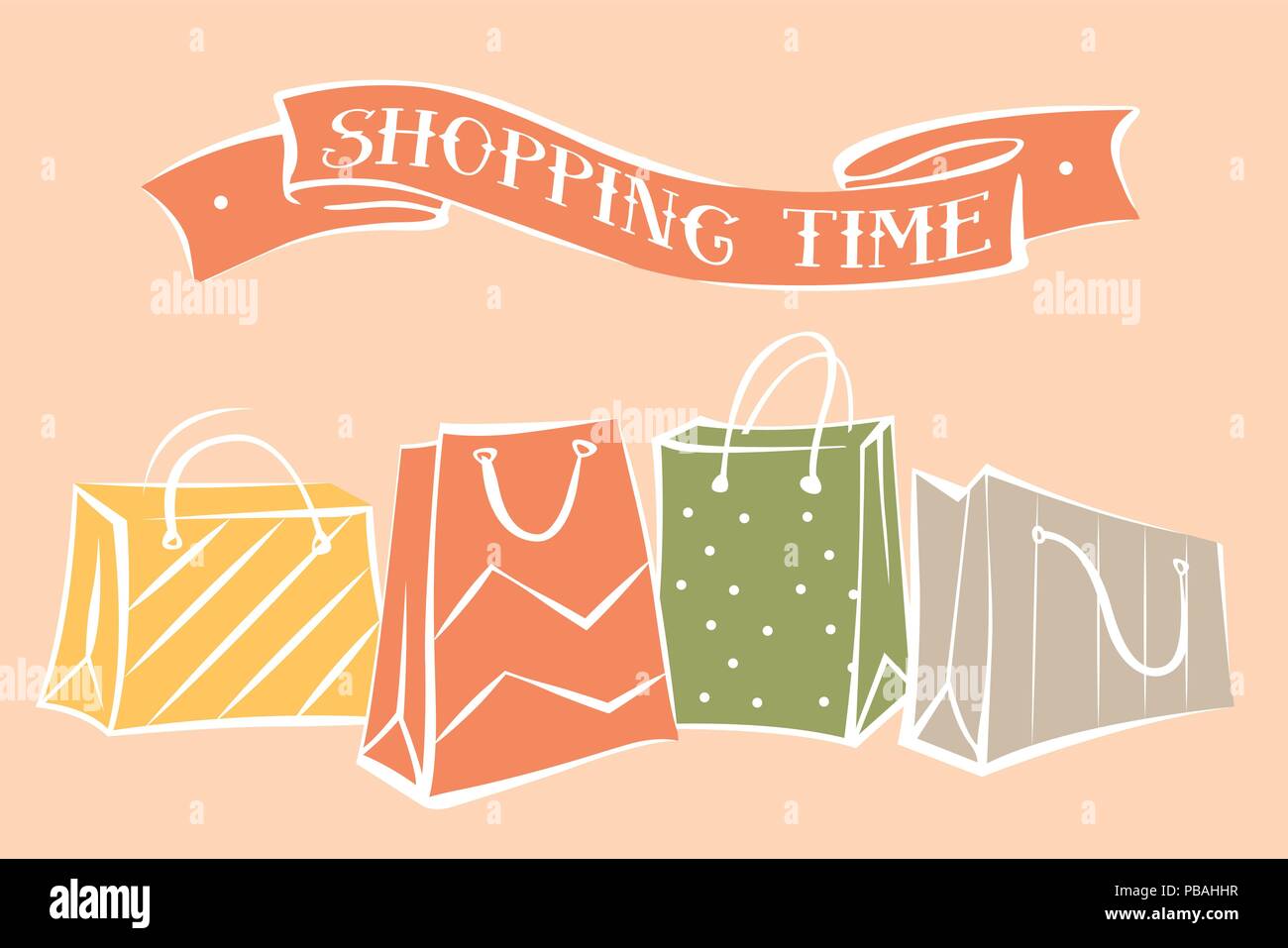 Light pastel shopping time illustration. Paper shopping bags with ...