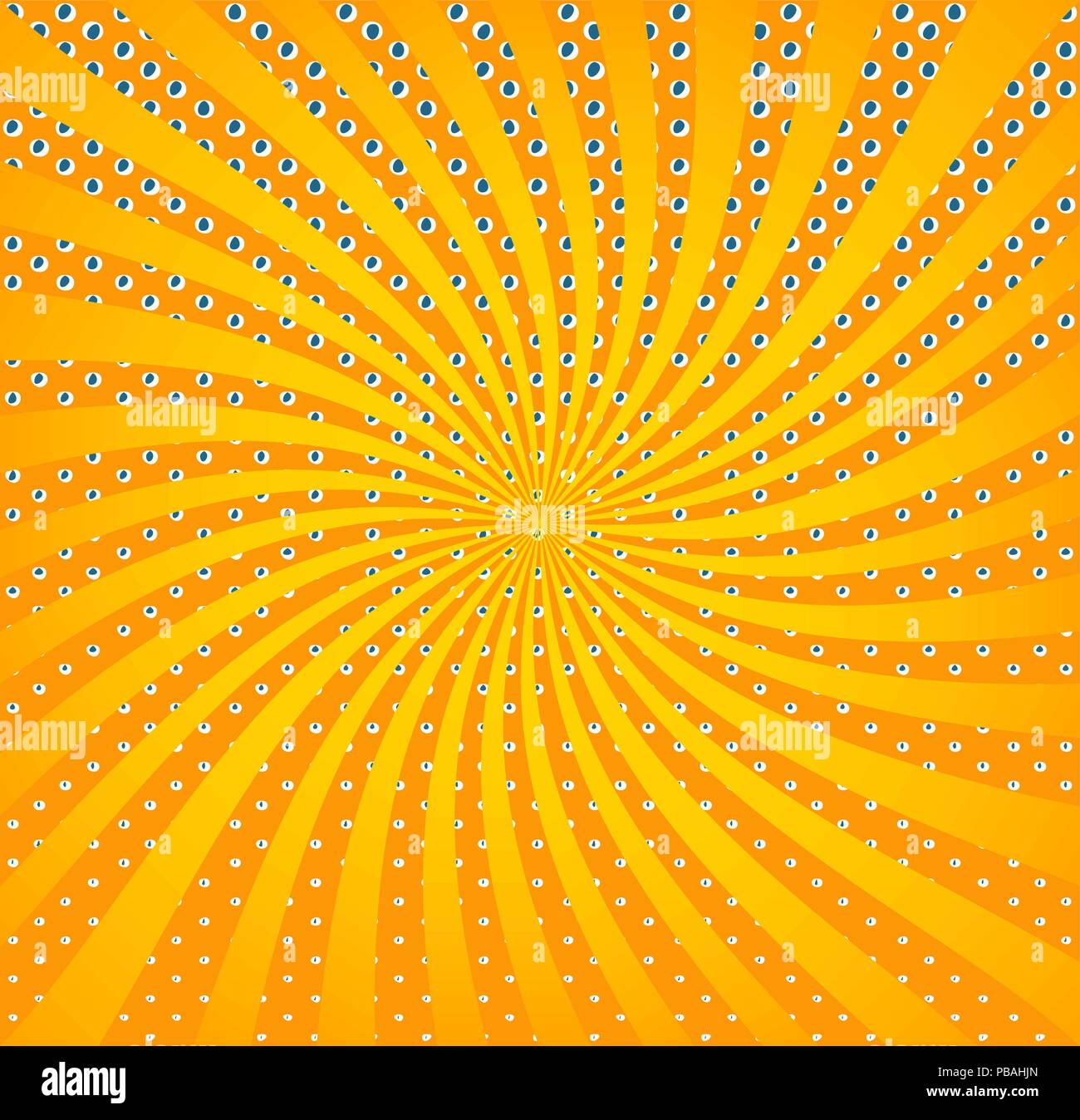 Orange retro background with dots. Vector pop art rays and spots ...