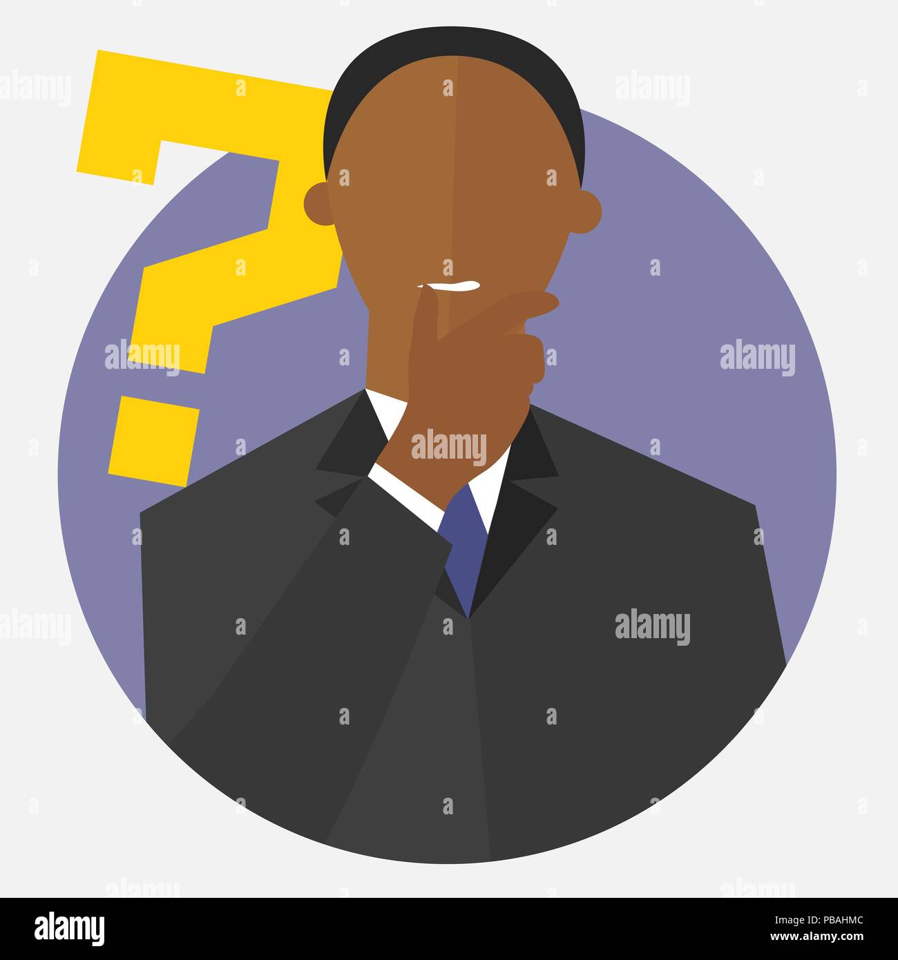 Black man with a question mark. Person doubts. "I don't know ...