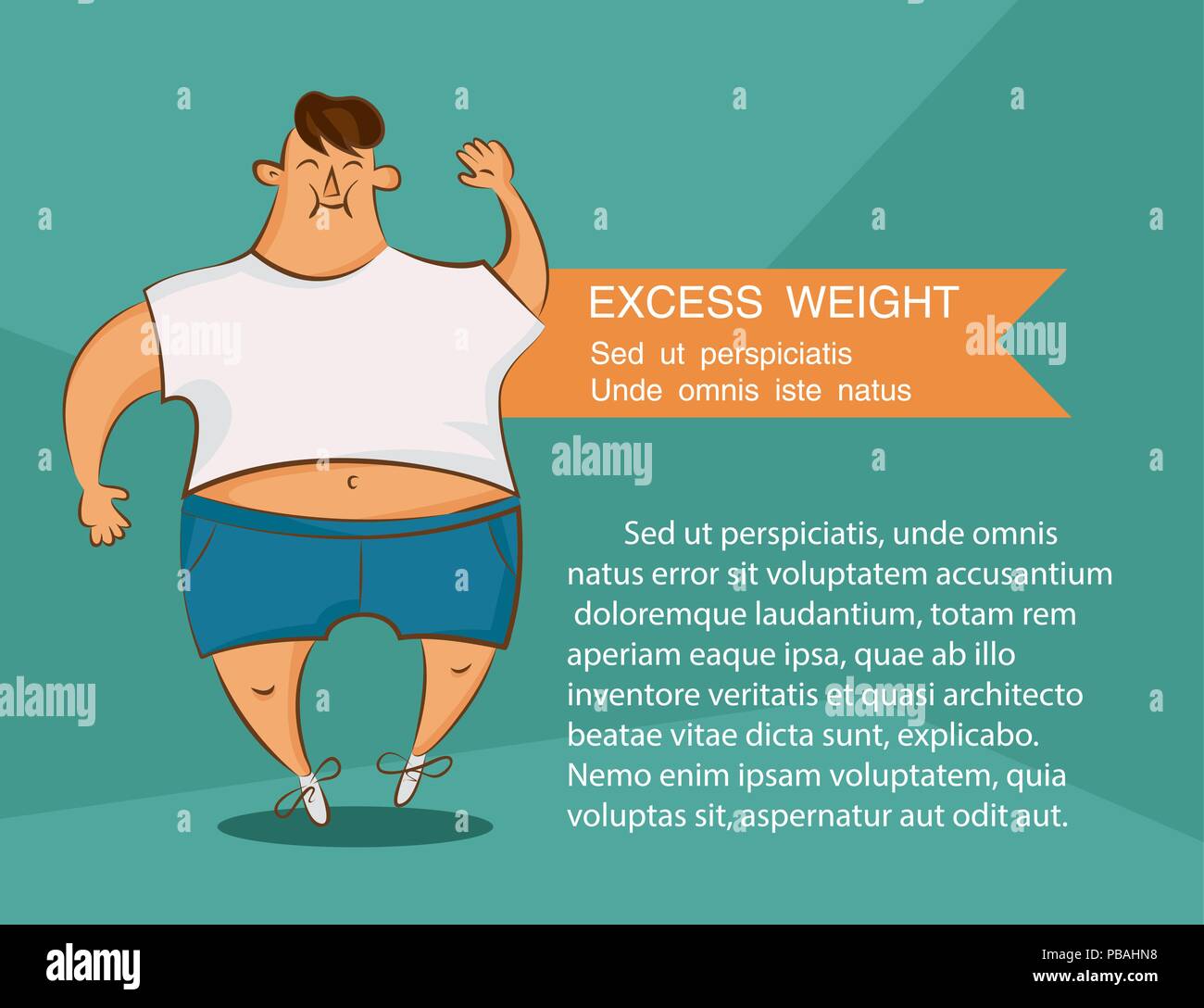 Young man in white shirt with excess weight. Comic cartoon illustration ...