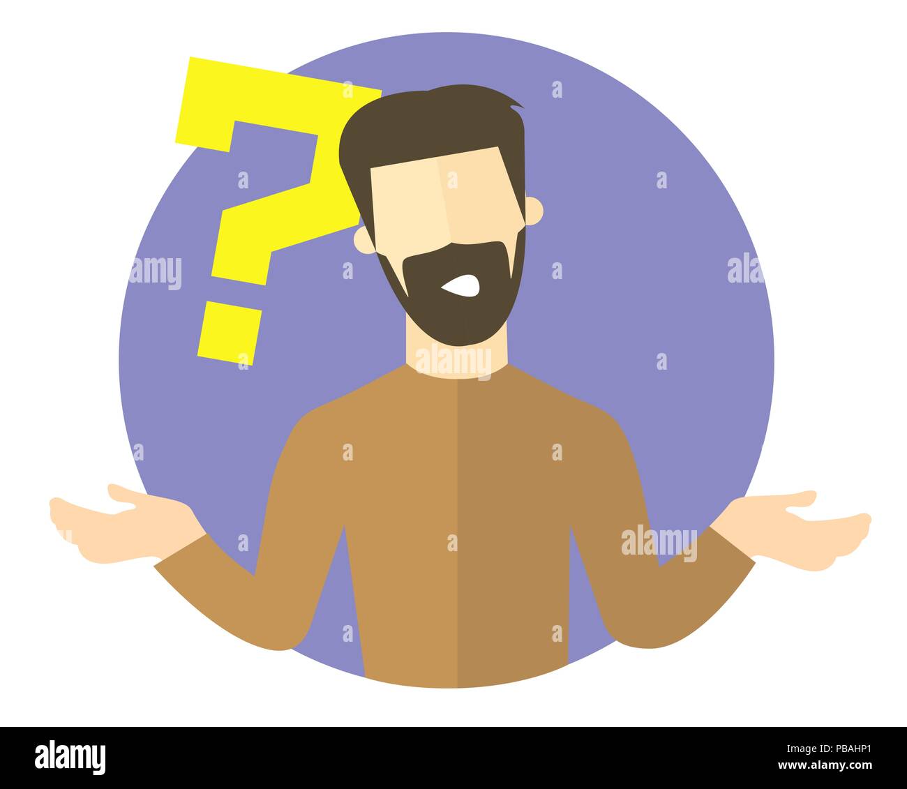 Man with a question mark. Person doubts. "I don't know" expression ...