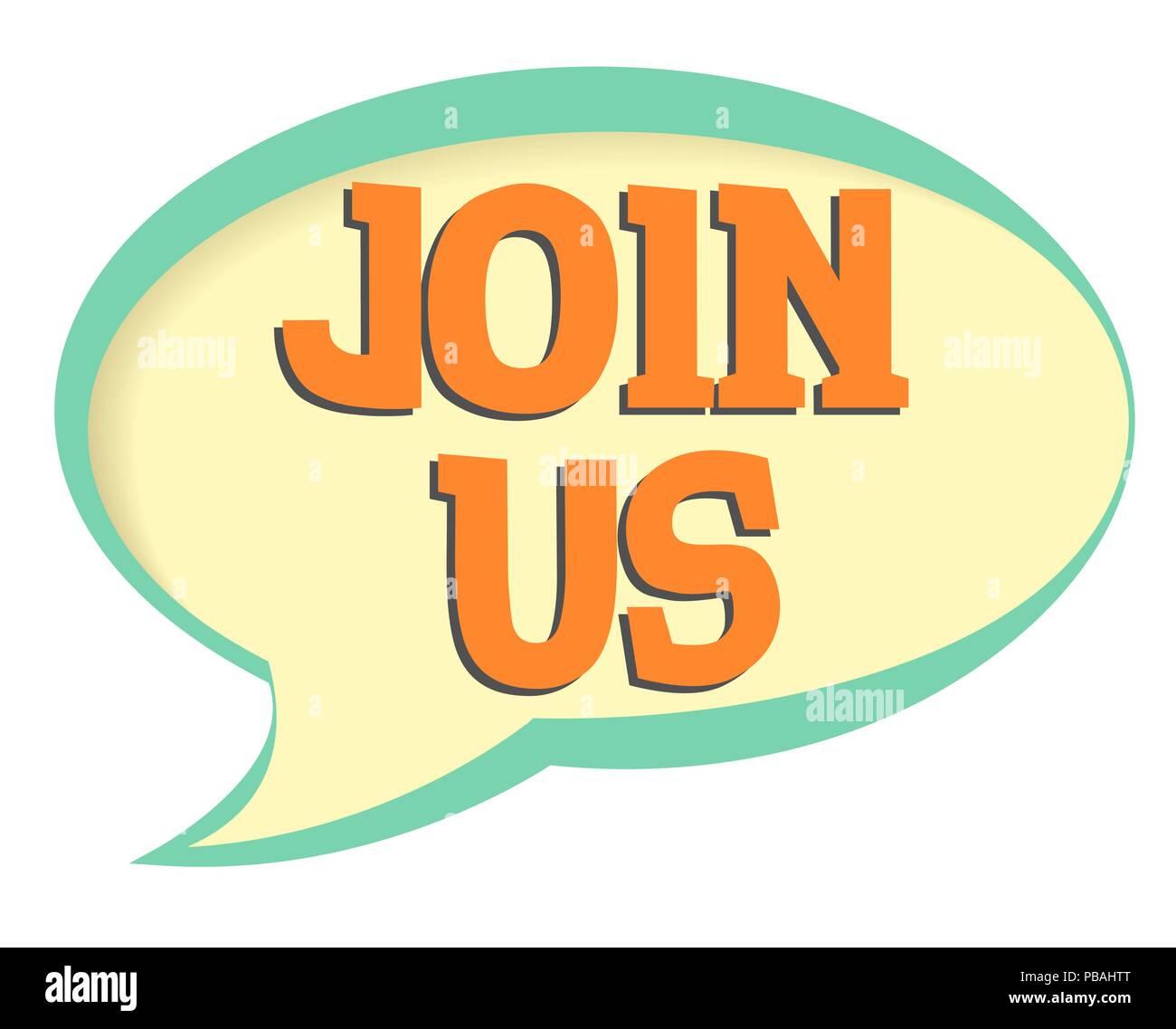 Join us vector sticker. Volume frame with shadow. Speech bubble in ...