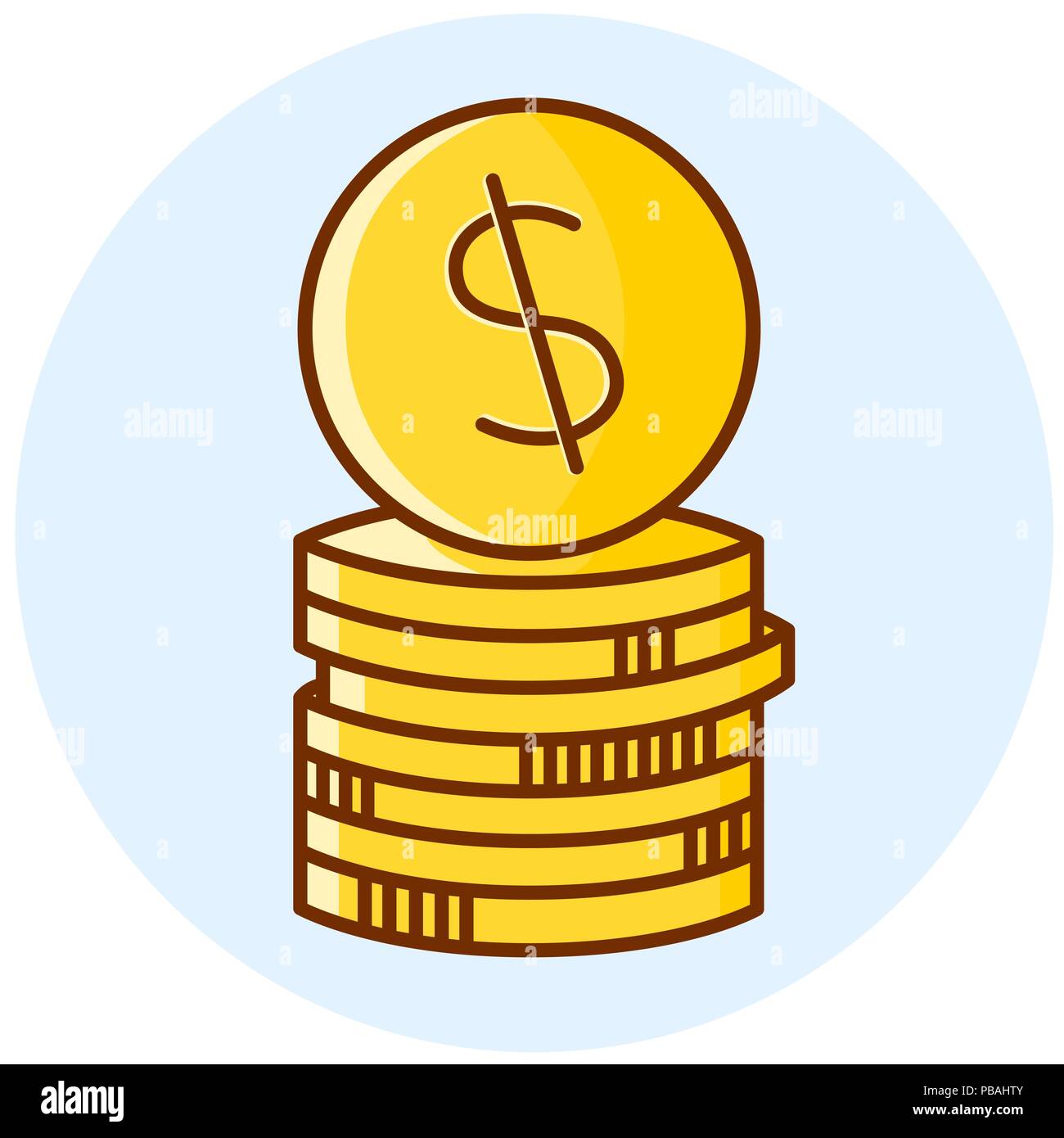 Colored "money" icon. Coins stack sign. Trendy flat line design ...