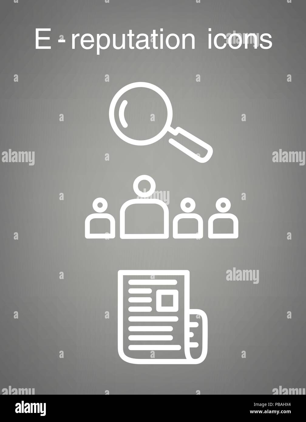 E-reputation services icons: analysis, social media reputation, press ...