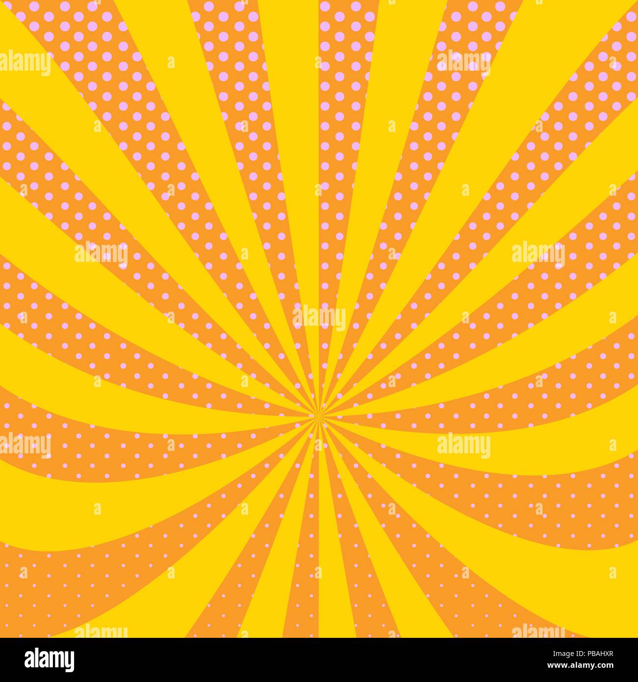 Orange retro background with dots. Vector pop art rays and spots ...