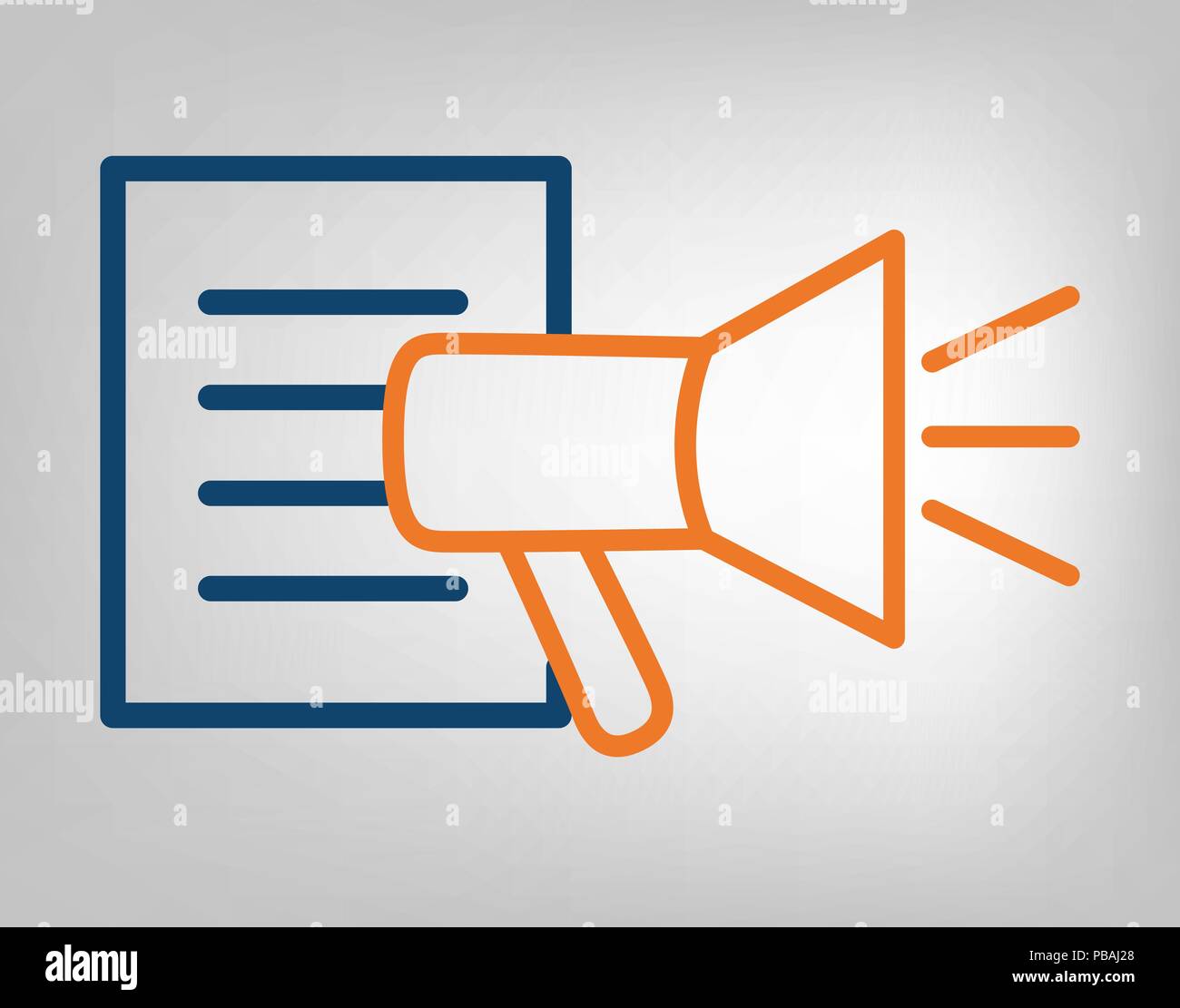 Publication icon. Megaphone with information list. Laconic blue and ...