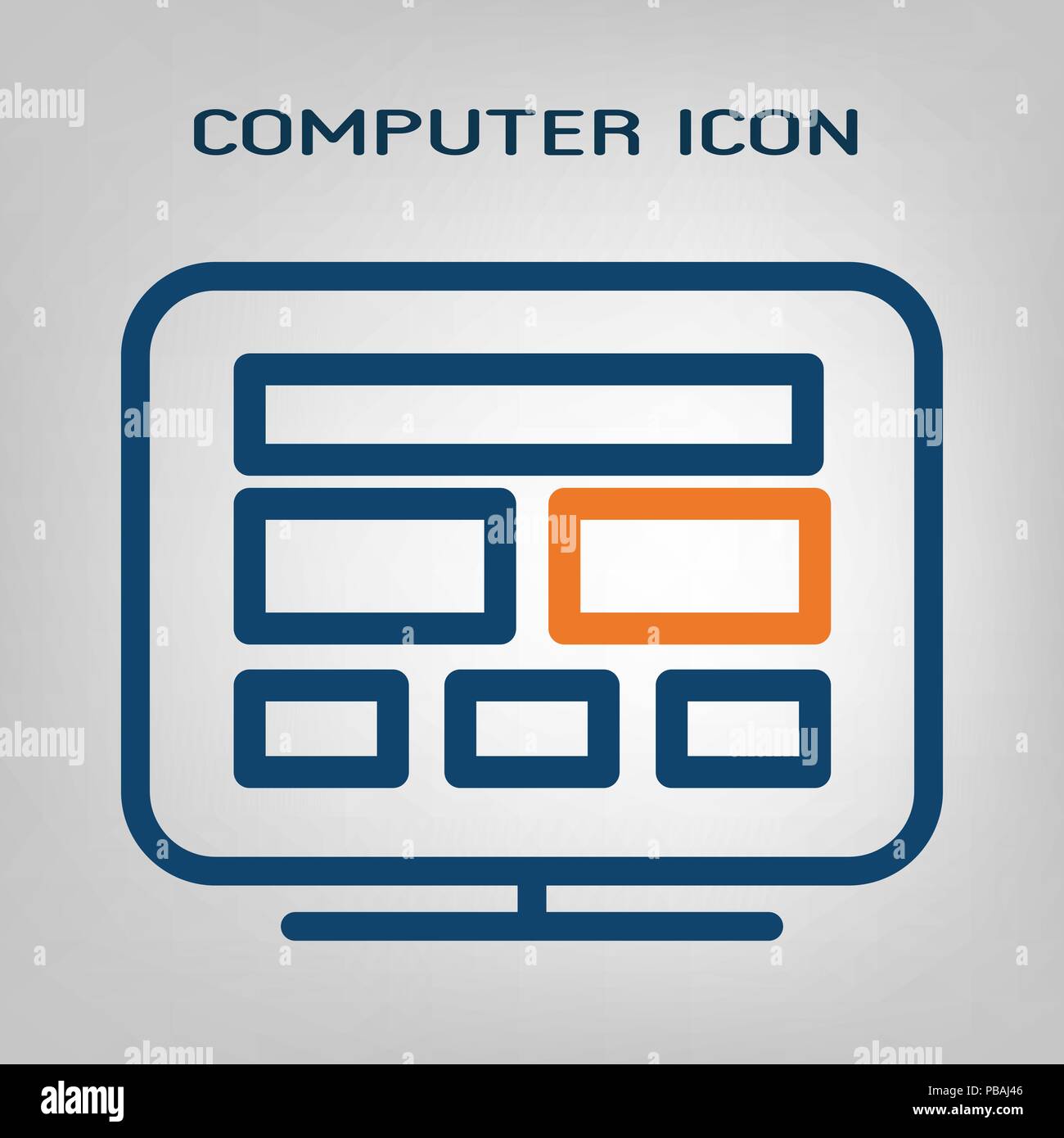 Flat line desktop computer icon. Laconic blue and orange lines on gray ...