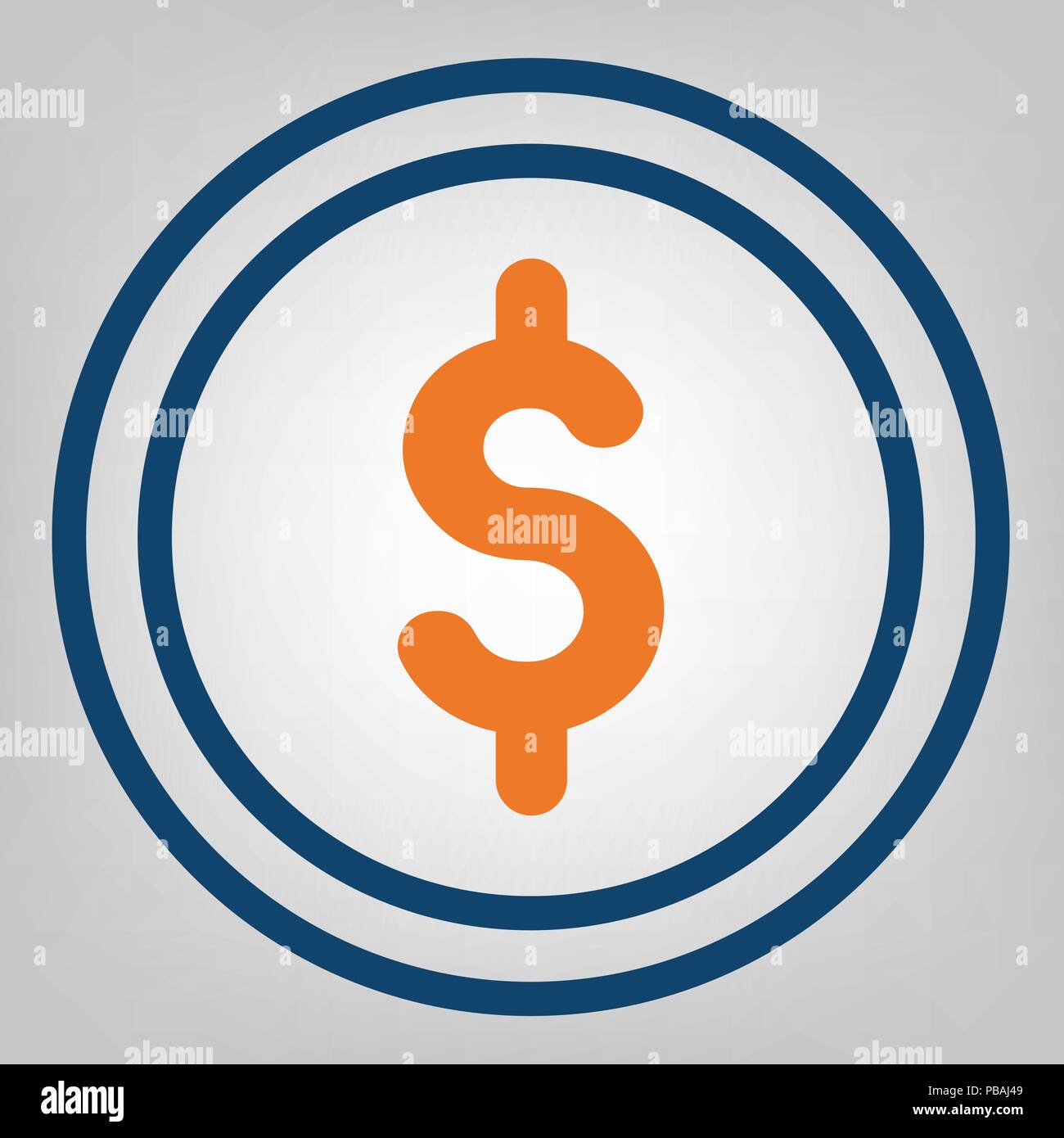 Dollar, money icon. Laconic blue and orange lines on gray background ...