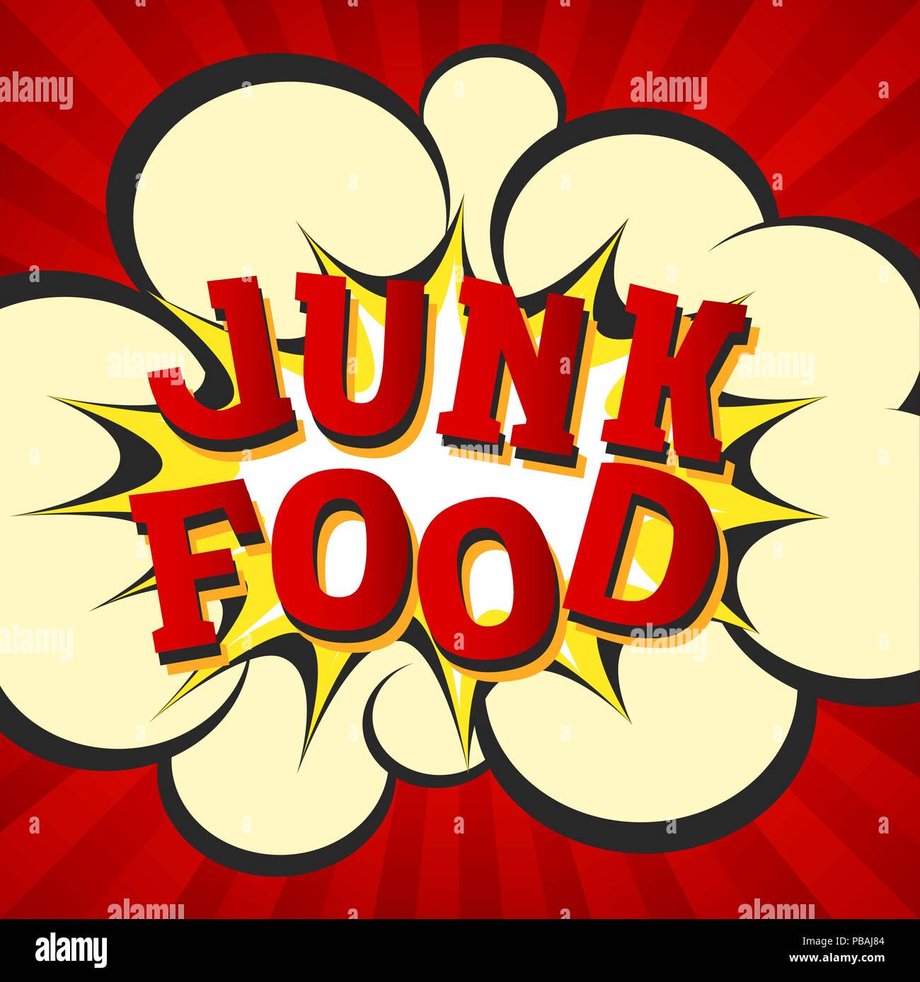Junk food retro style image. Comic cartoon explosion with hypno rays ...