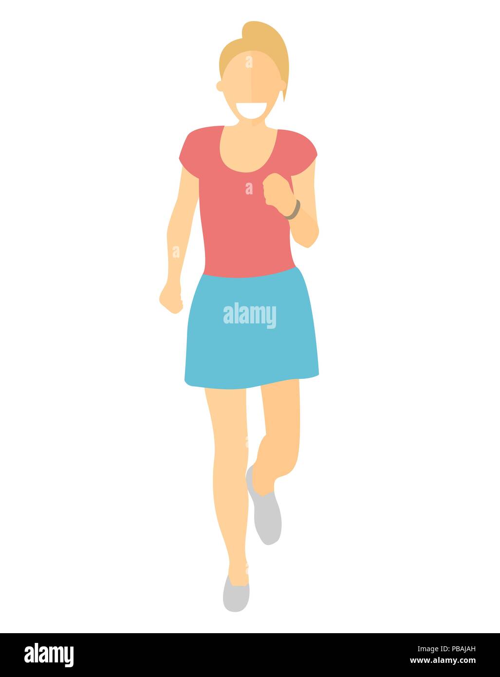 Flat design running woman. Girl run, front view. Vector illustration ...