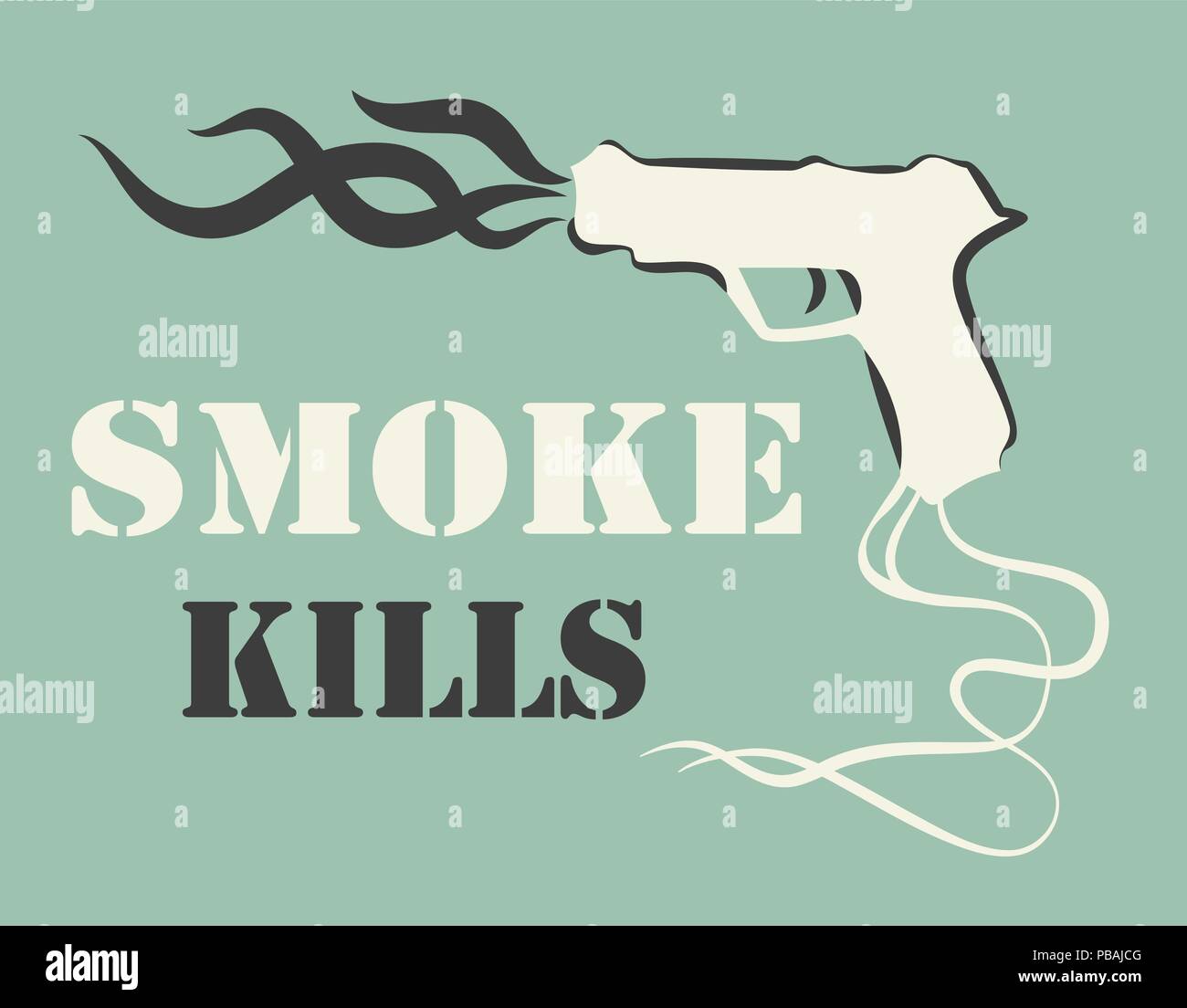 Smoke kills poster. Smoking harm concept. Gun with fume. Vector ...