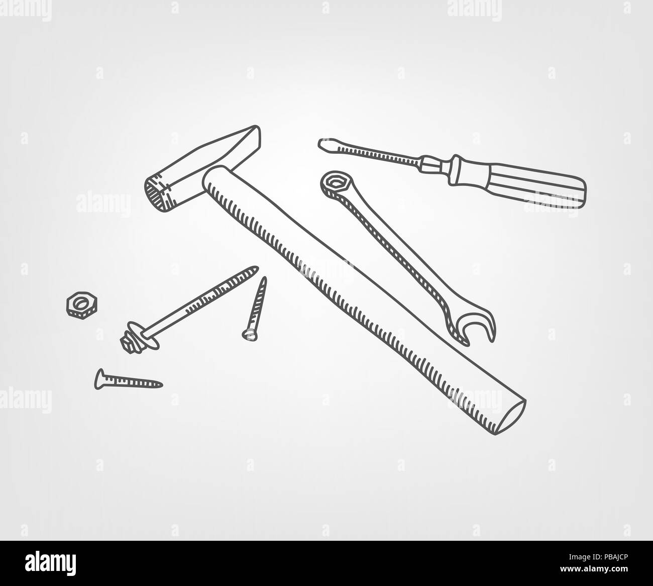 Doodle working tools. Under construction concept composition. Vector ...