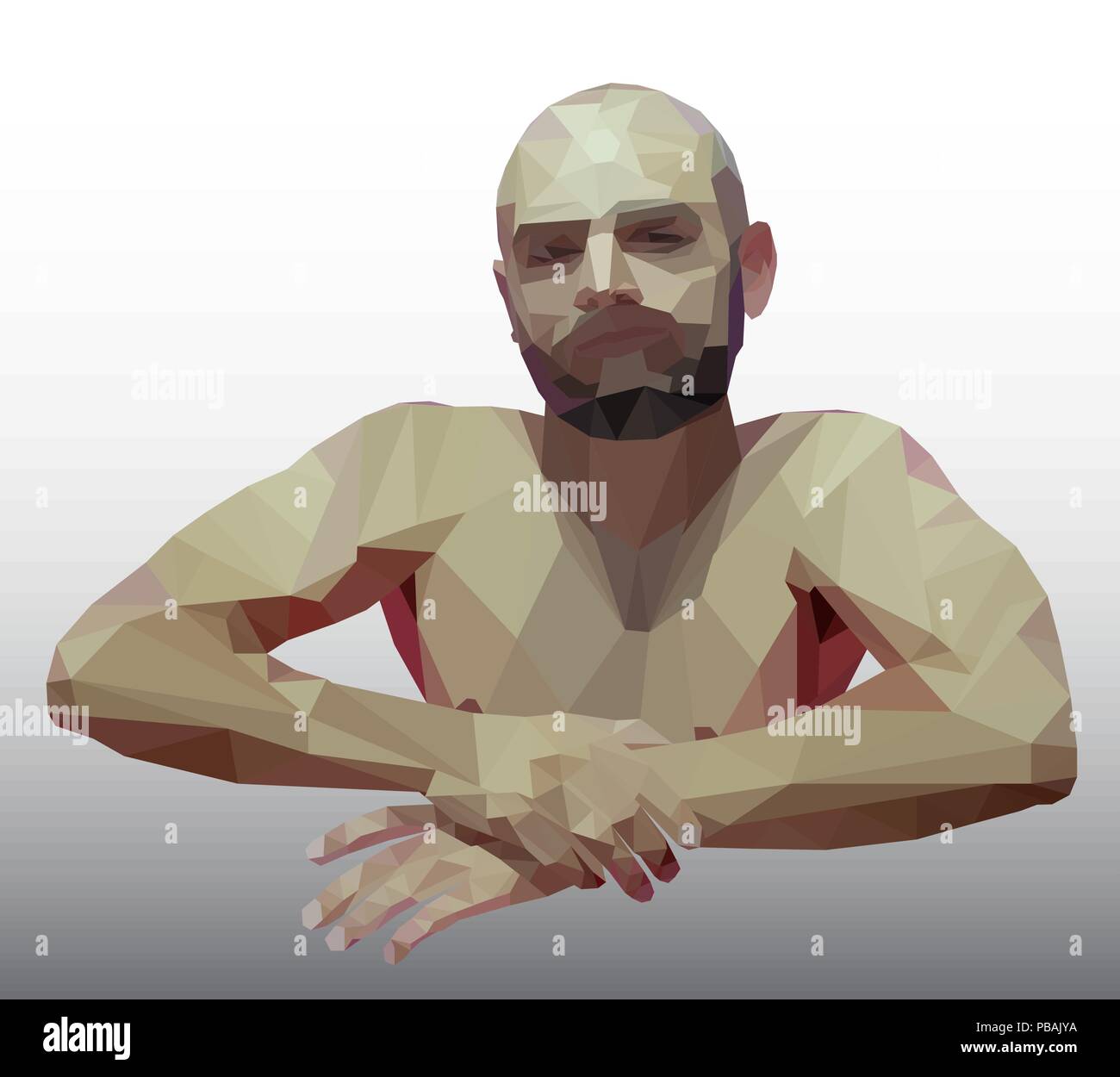 Polygonal relaxing bald man with beard, vector illustration Stock ...