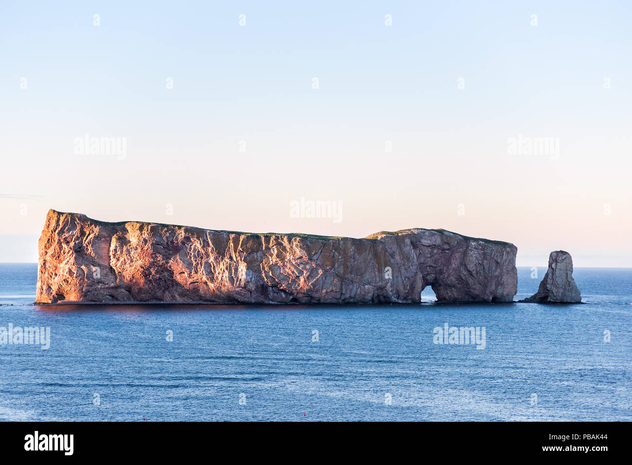 Famous landmark Rocher Perce rock in Gaspe Peninsula, Quebec, Gaspesie ...