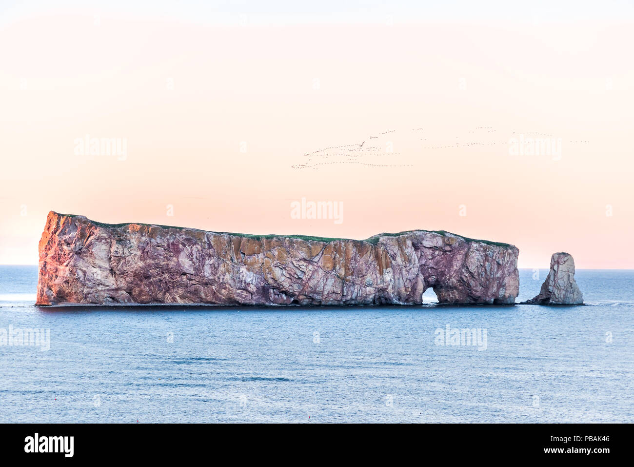 Famous Rocher Perce rock in Gaspe Peninsula, Quebec, Gaspesie region ...